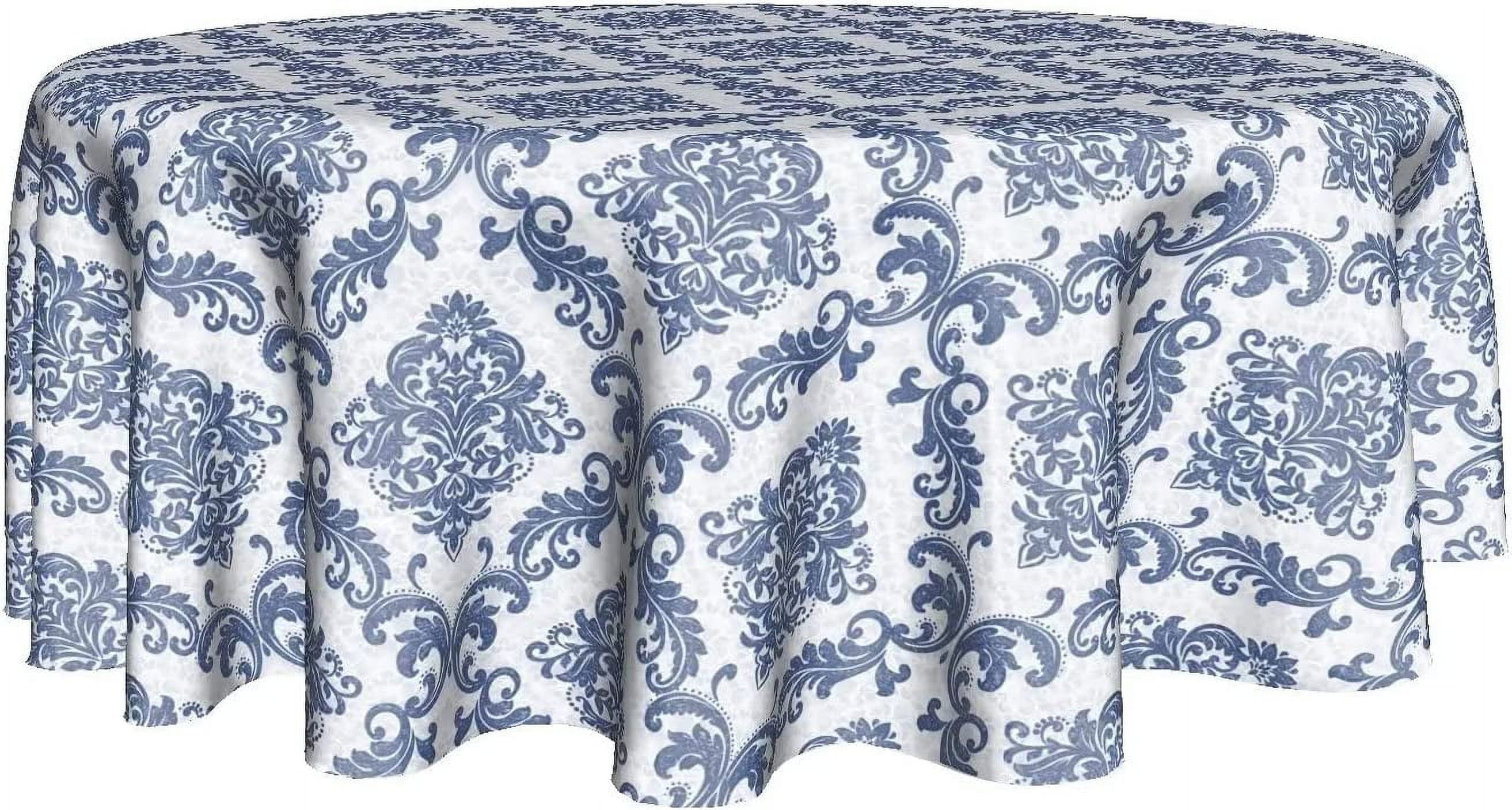 Vintage Navy Damask Pattern Round Tablecloth 60 Inch Blue Folk Art ...