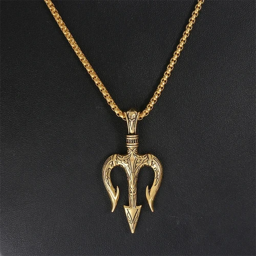 Vintage Neptune Poseidon Trident Pendant Necklace 14K Yellow Gold ...