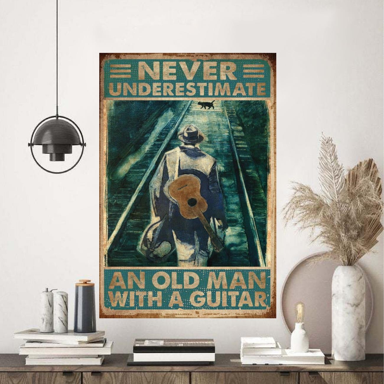 Vintage Never Underestimate An Old Man With An Guitar Print Poster 24 x ...