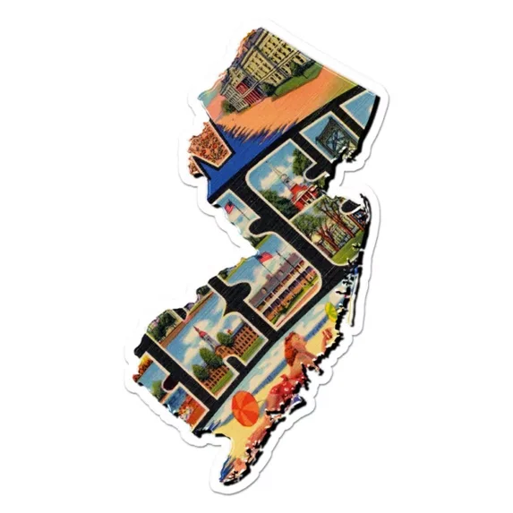 Vintage New Jersey Map Sticker Phone Decal Water Bottle Stickers Car ...