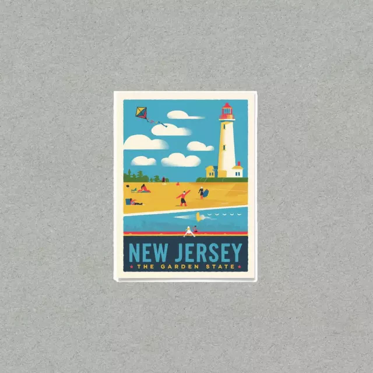 Vintage New Jersey Travel Sticker - Beach Lighthouse Kite Sailing Wall ...