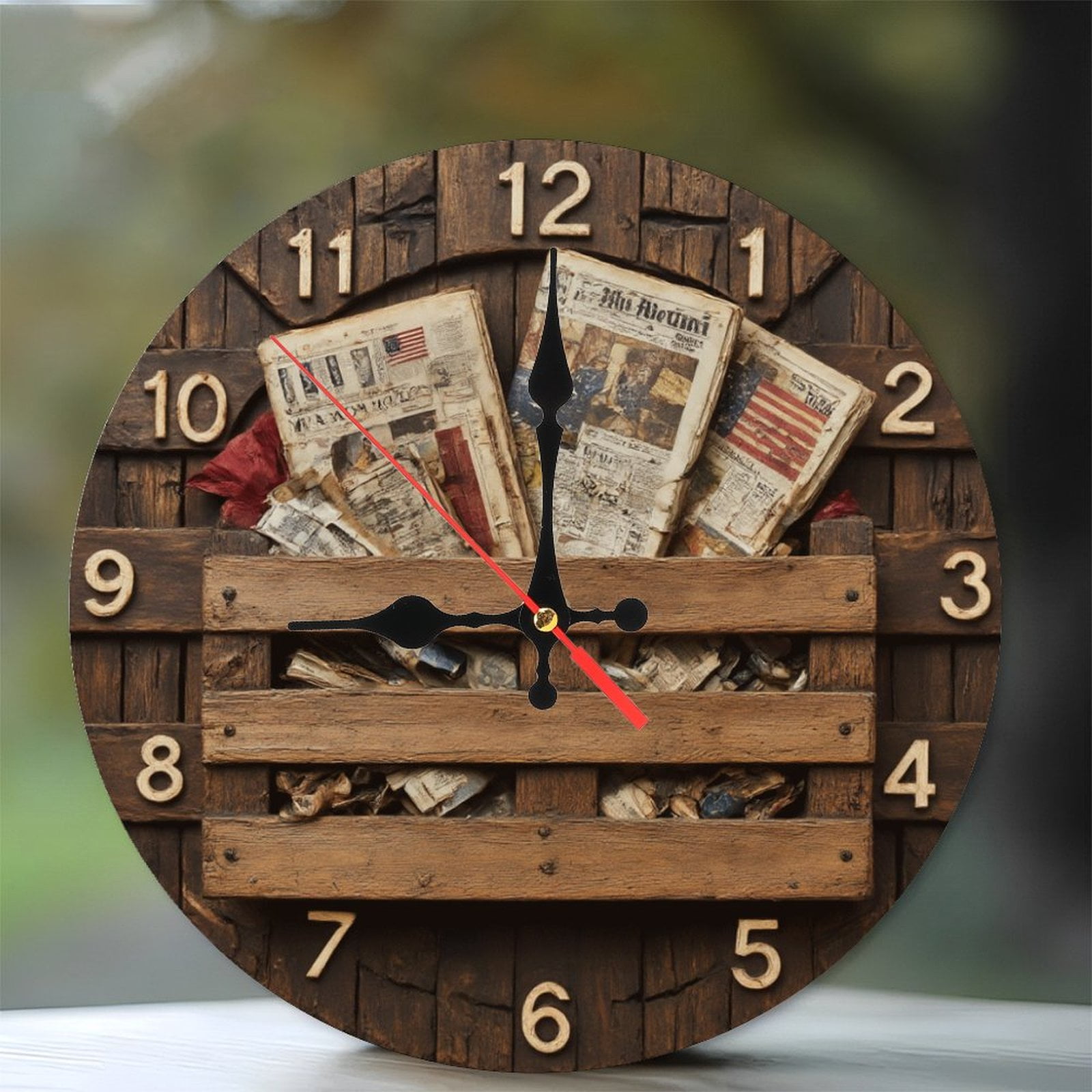Vintage Newspaper Crate Wooden Wall Clock 10-Inch Silent Wooden Wall ...