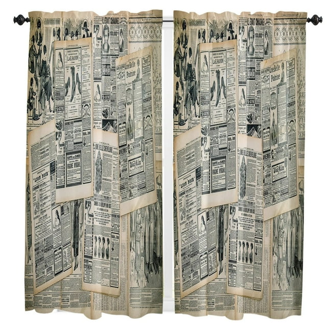 Vintage Newspaper Curtains For Living Room Kitchen Curtain Bedroom ...