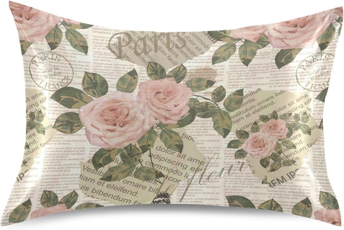 Vintage Newspaper and Flower Silky Satin Pillowcase, Luxury Soft Pillow ...