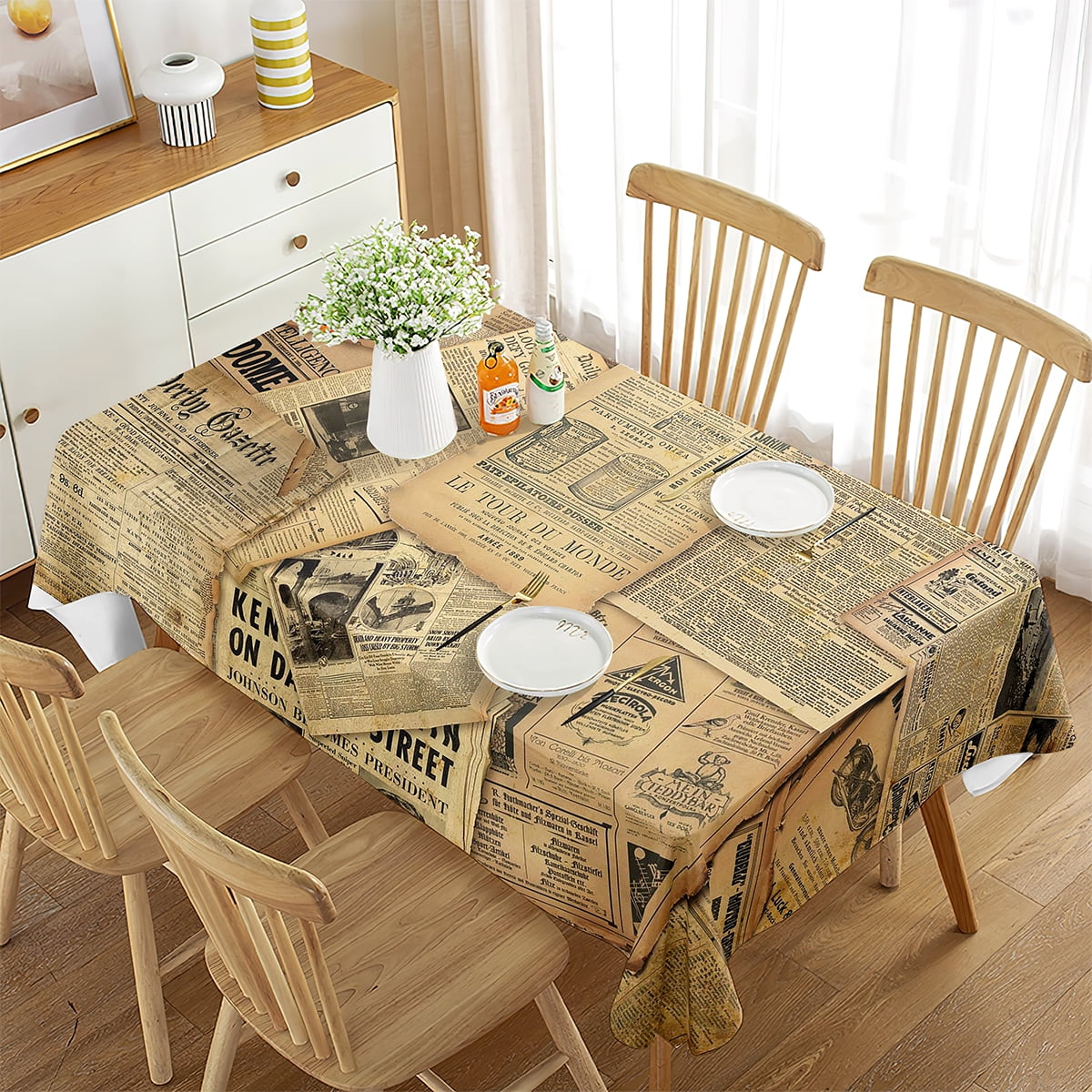 Vintage Newspaper Tablecloth Old Historic Journal French Paper ...