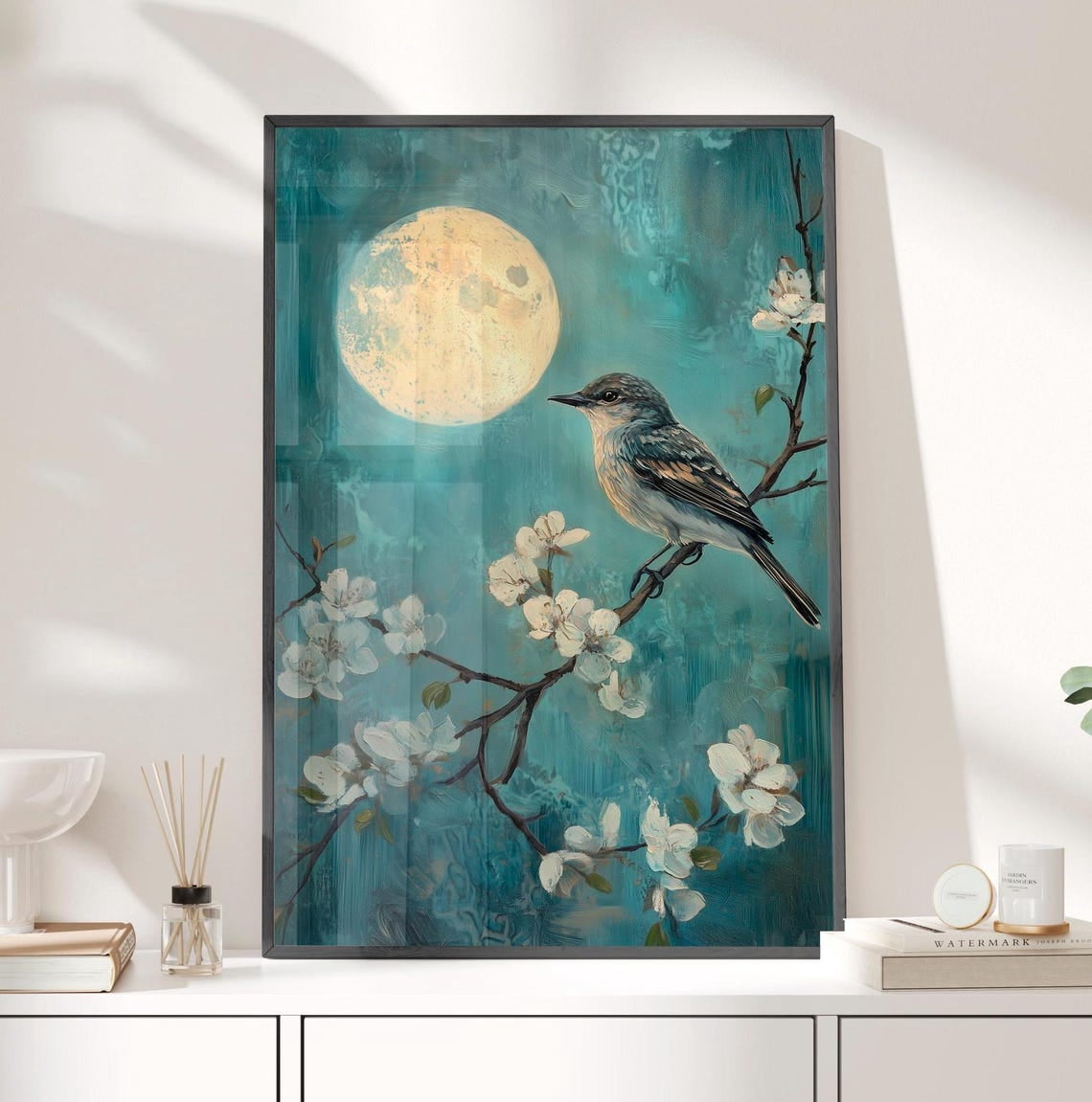 Vintage Nightingale Moonlit Branch William Morris Inspired Moon Floral ...