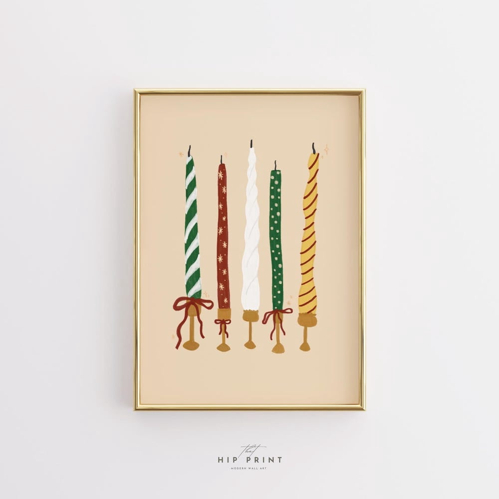 Vintage Noel Candle Wall Art, Retro Festive Print With Festive Taper ...