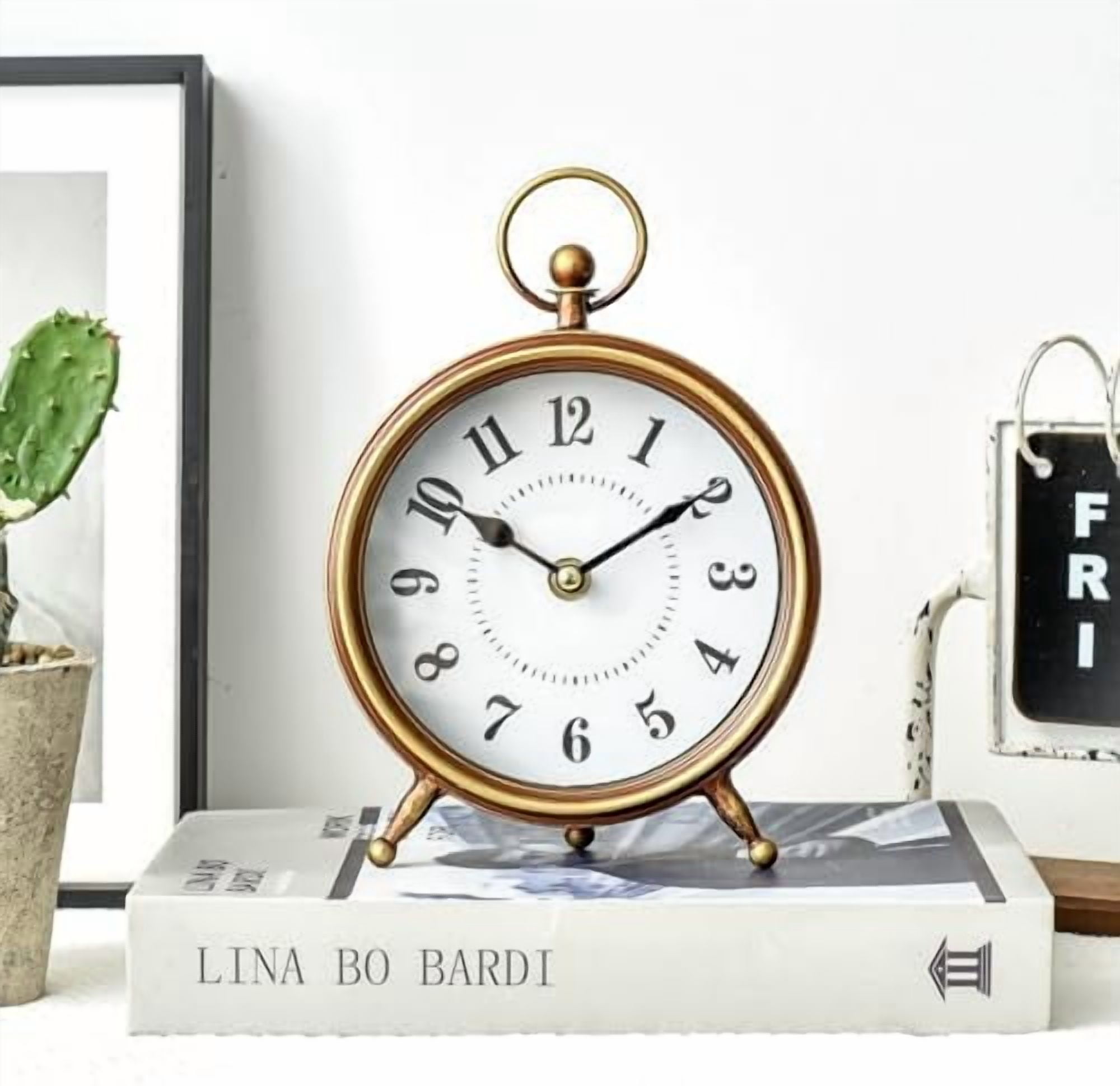 Vintage Non-Ticking Black Table Clock with Stand, Decorative Clock for ...