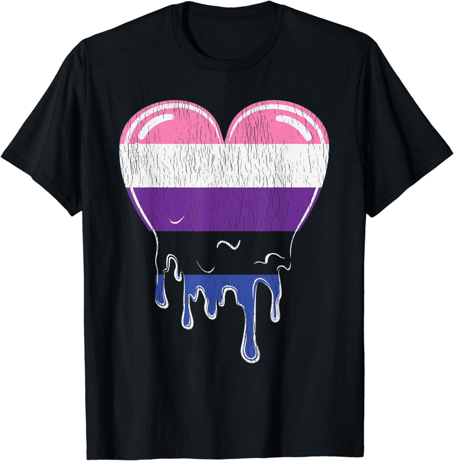 Vintage Nonbinary Genderfluid Pride Flag Heart Gender Fluid T-Shirt ...