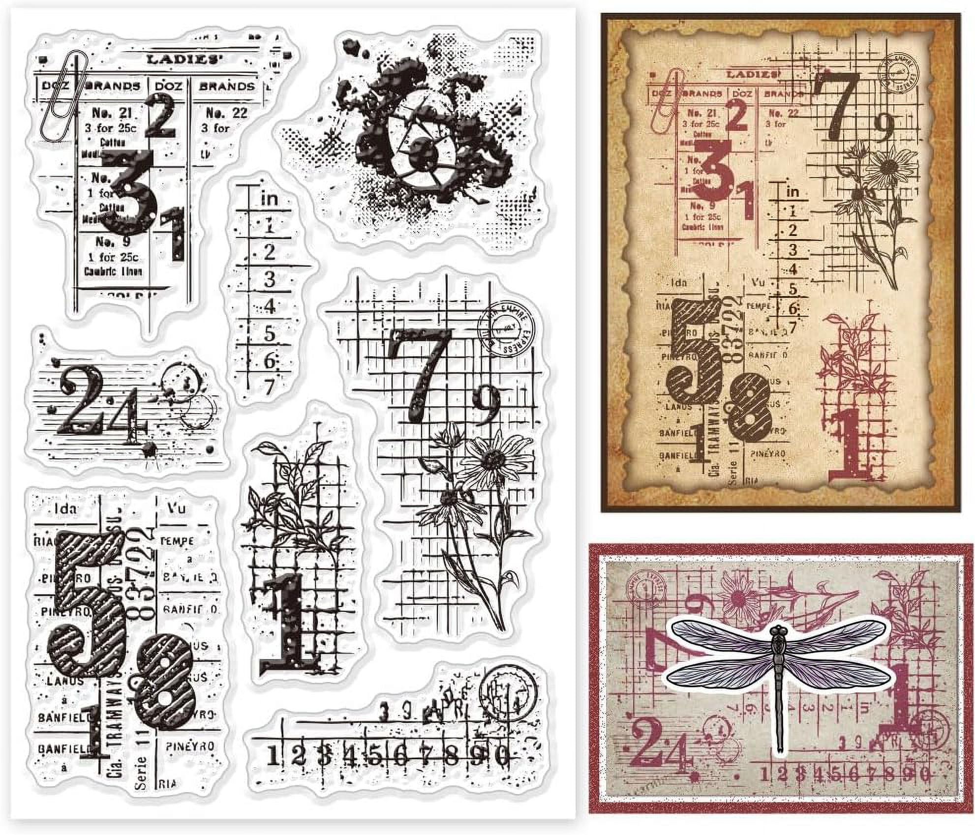 Vintage Numbers Background Transparent Clear Stamps Flower Word ...