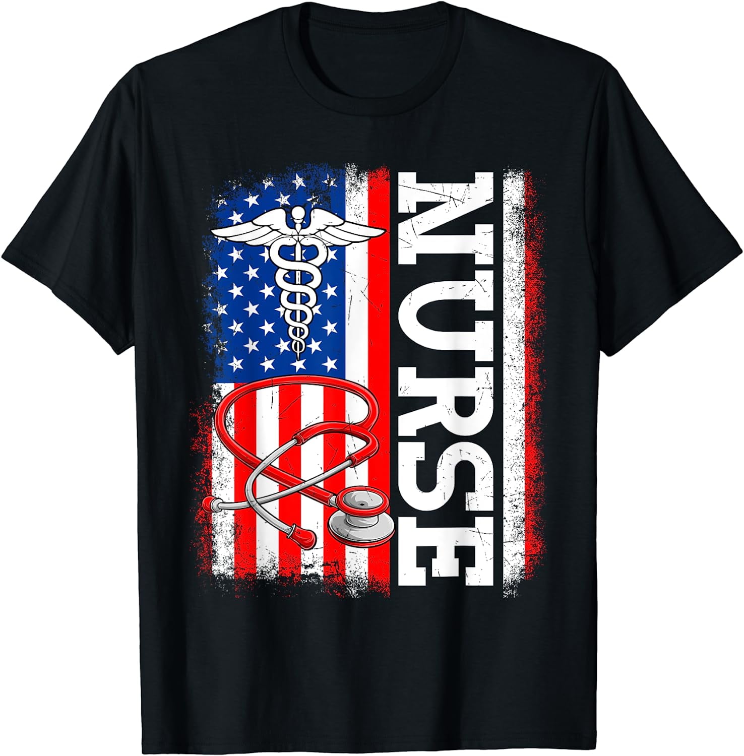 Vintage Nurse Nursing American Flag Patriotic 4th of July T-Shirt ...