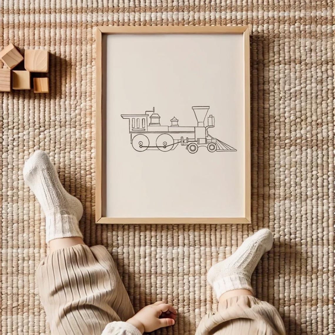 Vintage Nursery Toy Train Print Antique Beige Locomotive Print Train ...