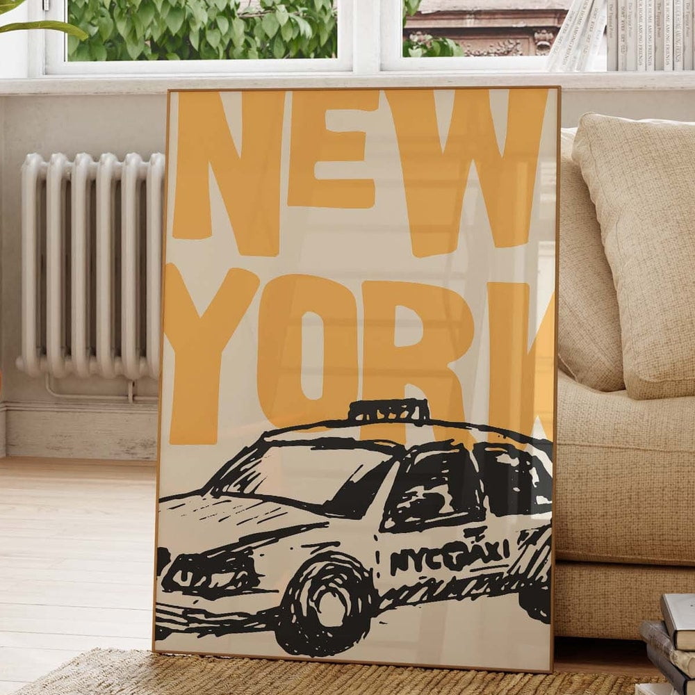 Vintage Nyc Yellow Cab Art Print: Retro New York Poster UNFRAMED PAPER ...