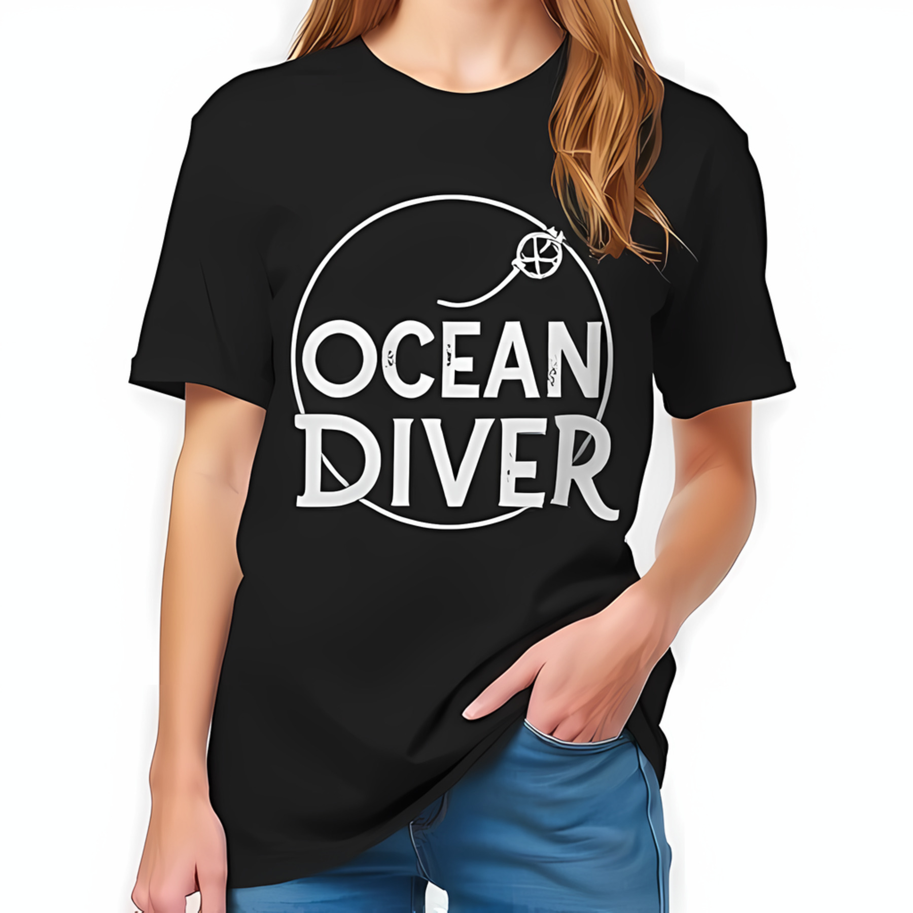 Vintage Ocean Diver Cotton Short Sleeve T-Shirt with Circular Design ...