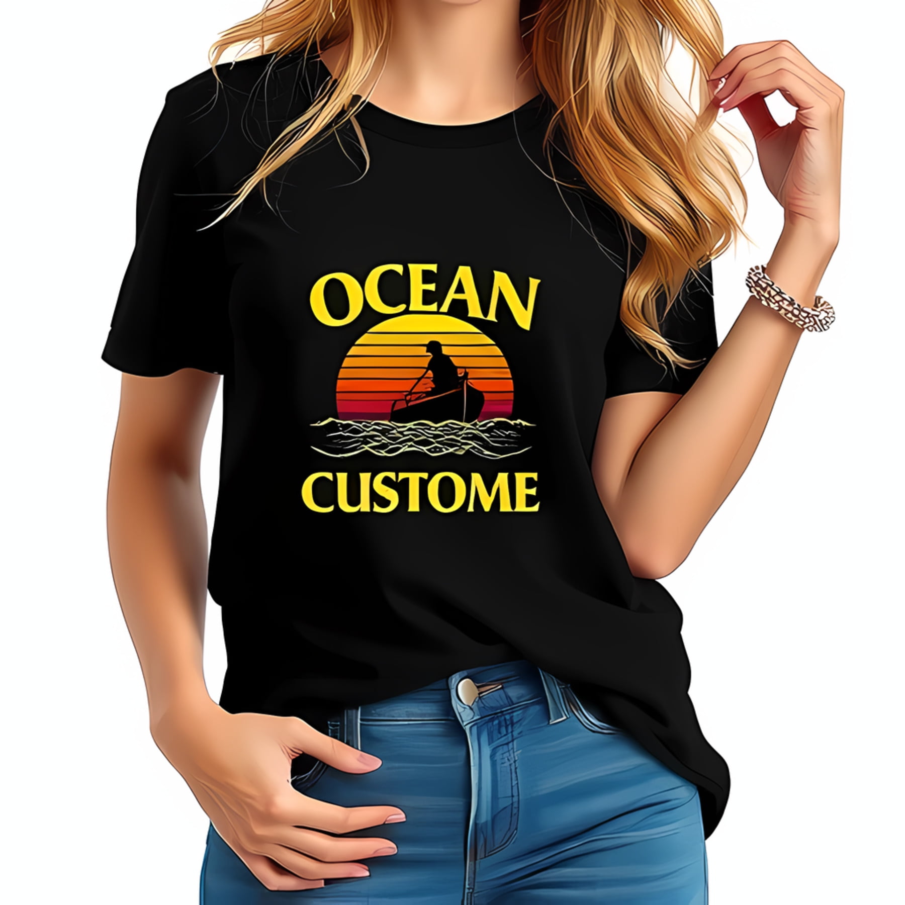 Vintage Ocean Sunset Graphic Cotton Short Sleeve T-Shirt - Relaxed Fit ...