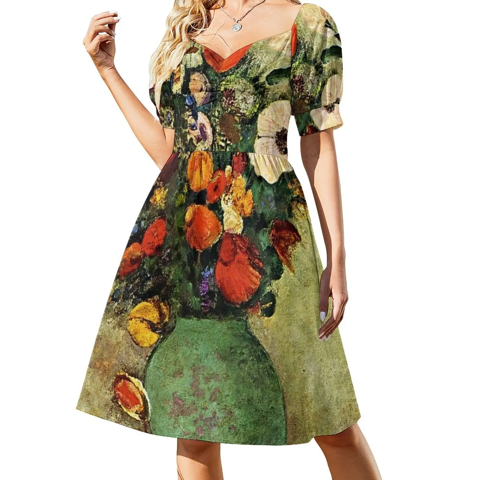 Vintage Odilon Redon Vase Flowers 1907 Fine Art Sleeveless Dress Woman ...