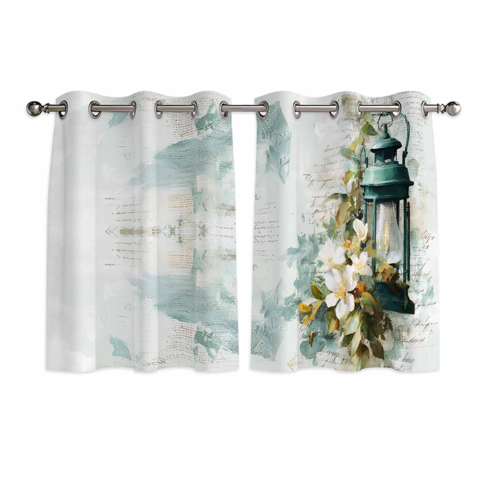 Vintage Oil Light Kitchen Curtains Window Panels, Spring Flowers Leaves ...
