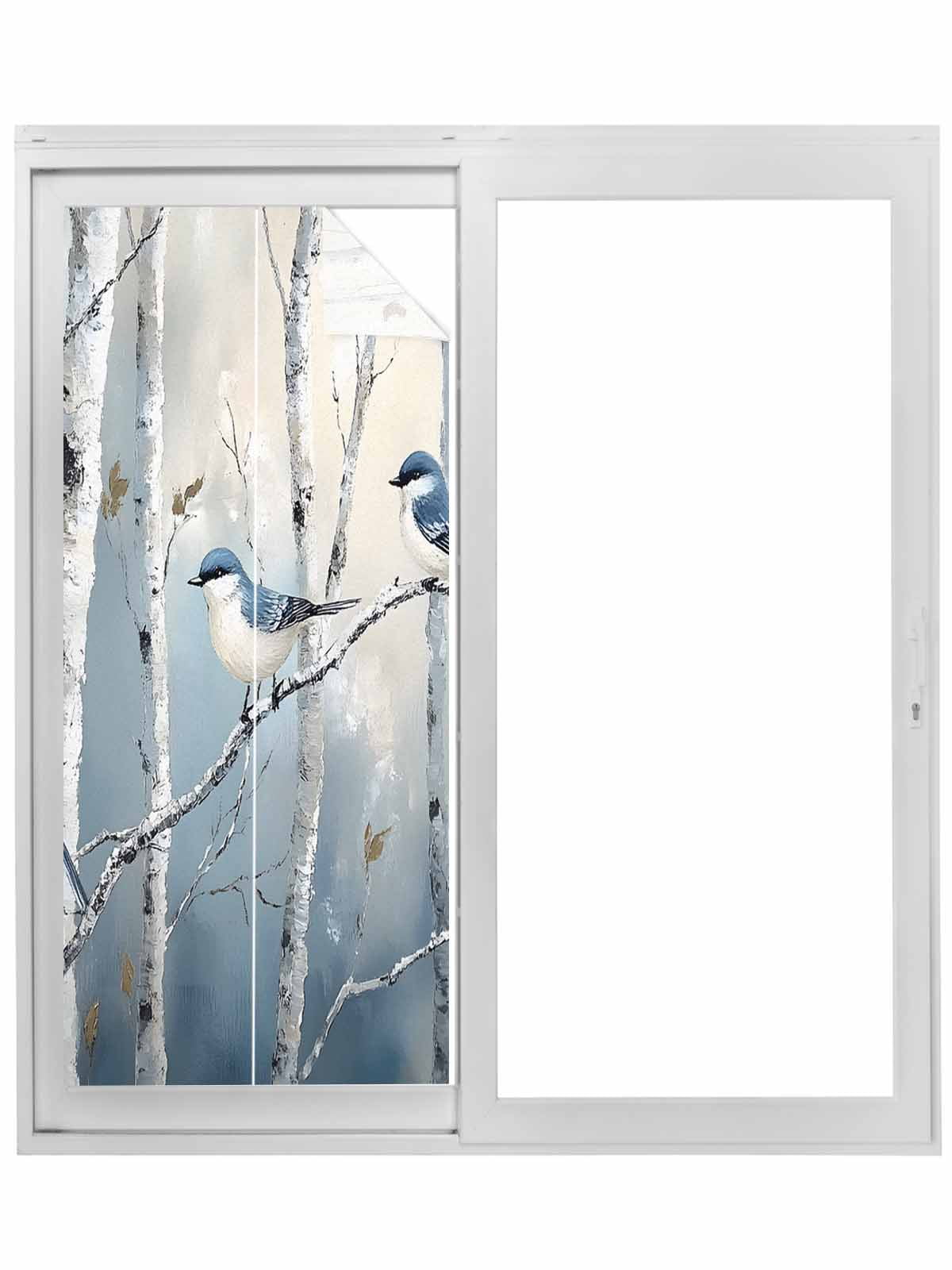 Vintage Oil Painting Forest Window Privacy Film, Vintage Birds Branches ...