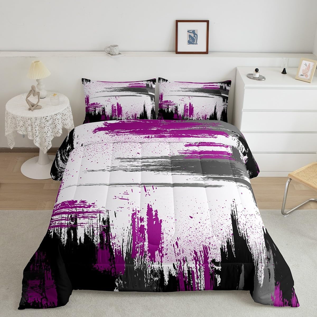 Vintage Oil Painting Full Comforter Set for Women Men Adult Ombre Tie ...