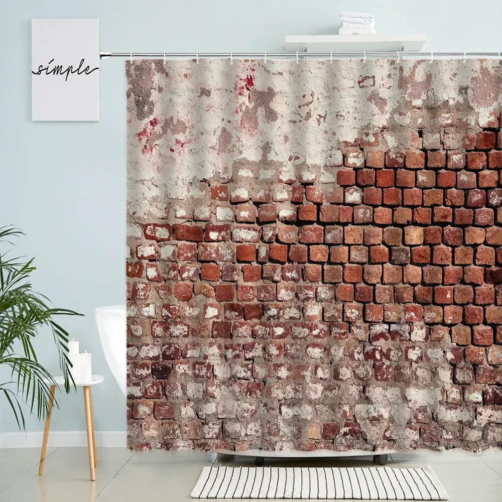 Vintage Old Brick Wall Shower Curtain Stone Pebbles Rock Europe Country ...