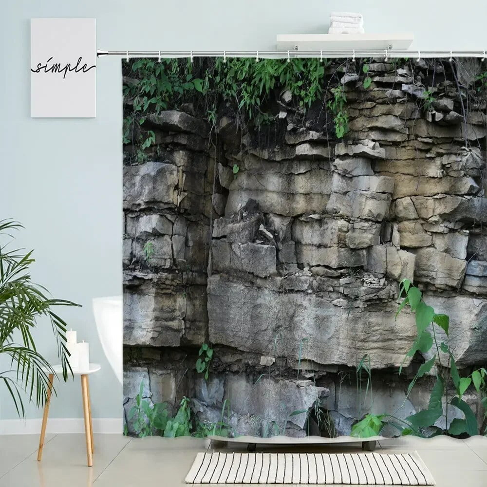 Vintage Old Brick Wall Shower Curtain Stone Pebbles Rock Europe Country ...