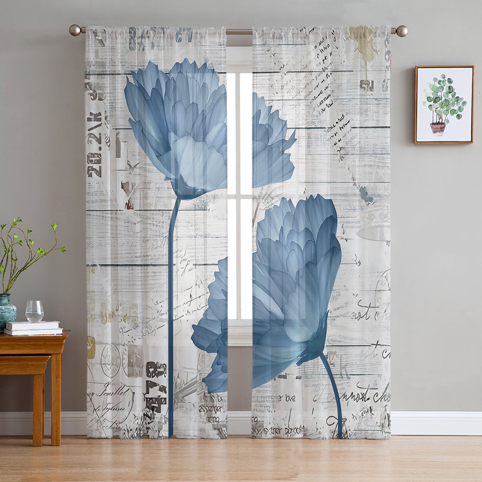 Vintage Old Newspaper Graffiti Tulle Curtains for Living Room Bedroom ...