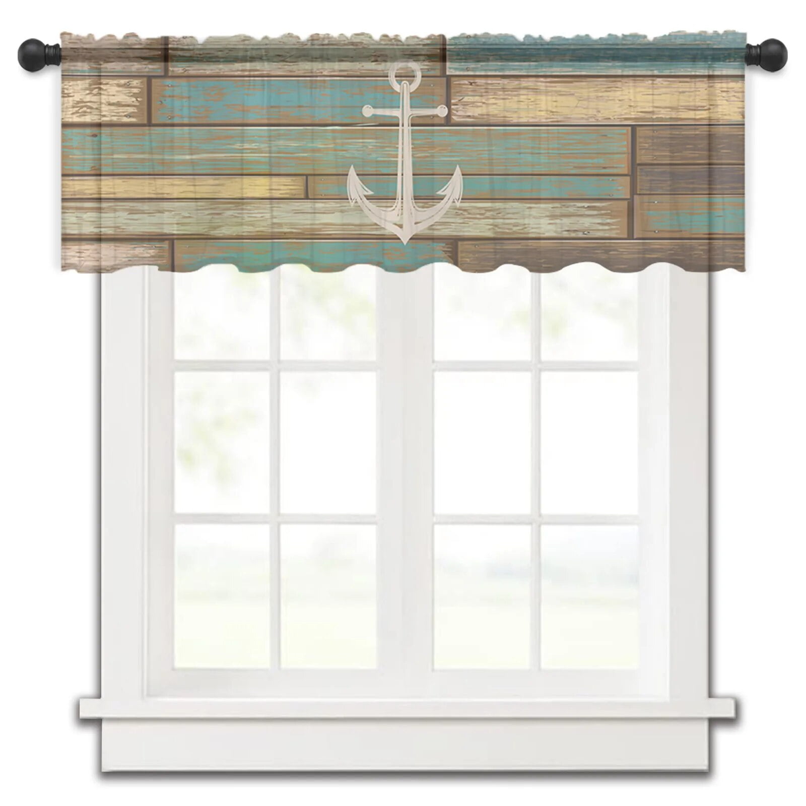 Vintage Old Planks Anchor Small Window Curtain Tulle Sheer Short ...