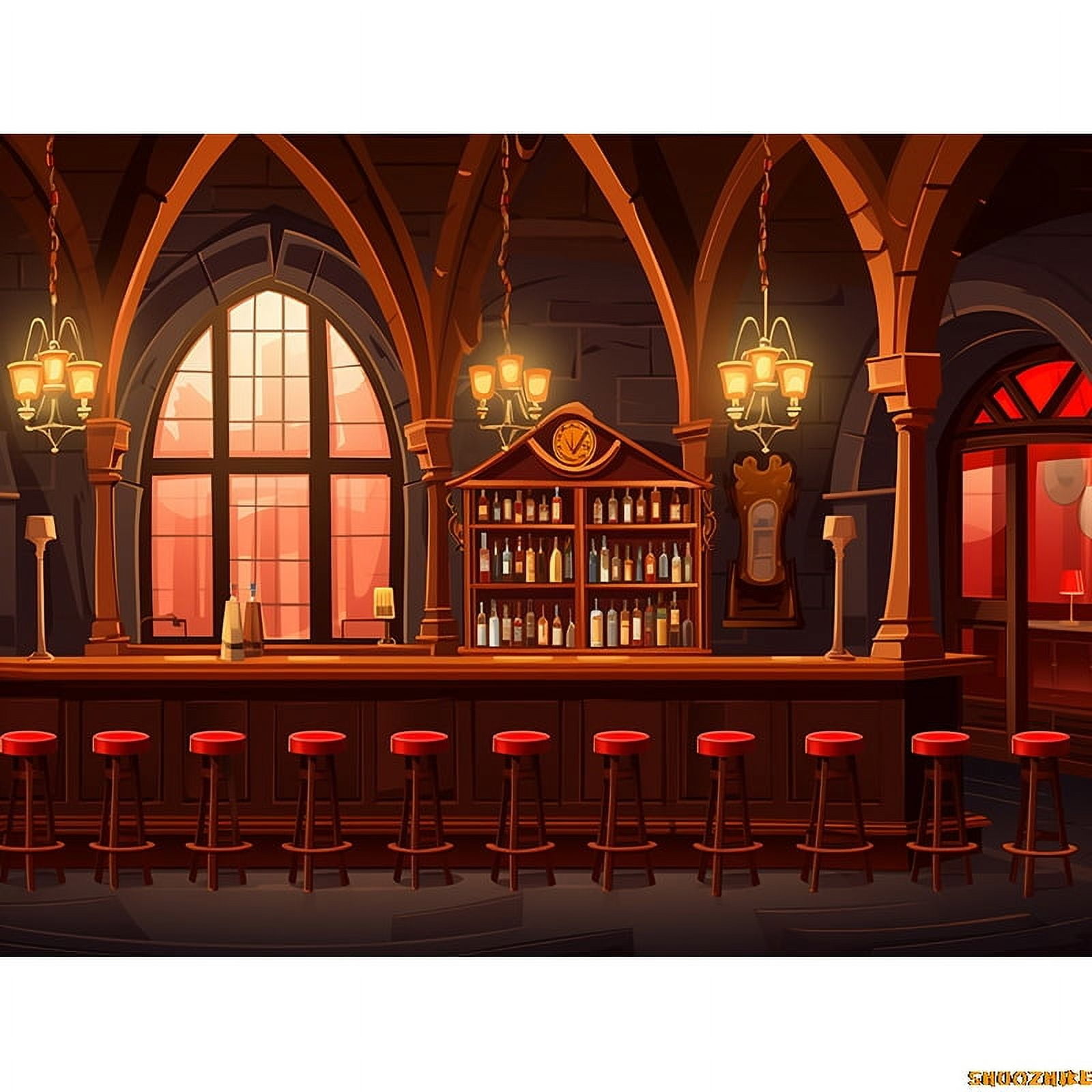 Vintage Old Tavern Barista Coffee Shop Bar Photography Backdrop Warm Medieval Inn Fantasy Retro ...