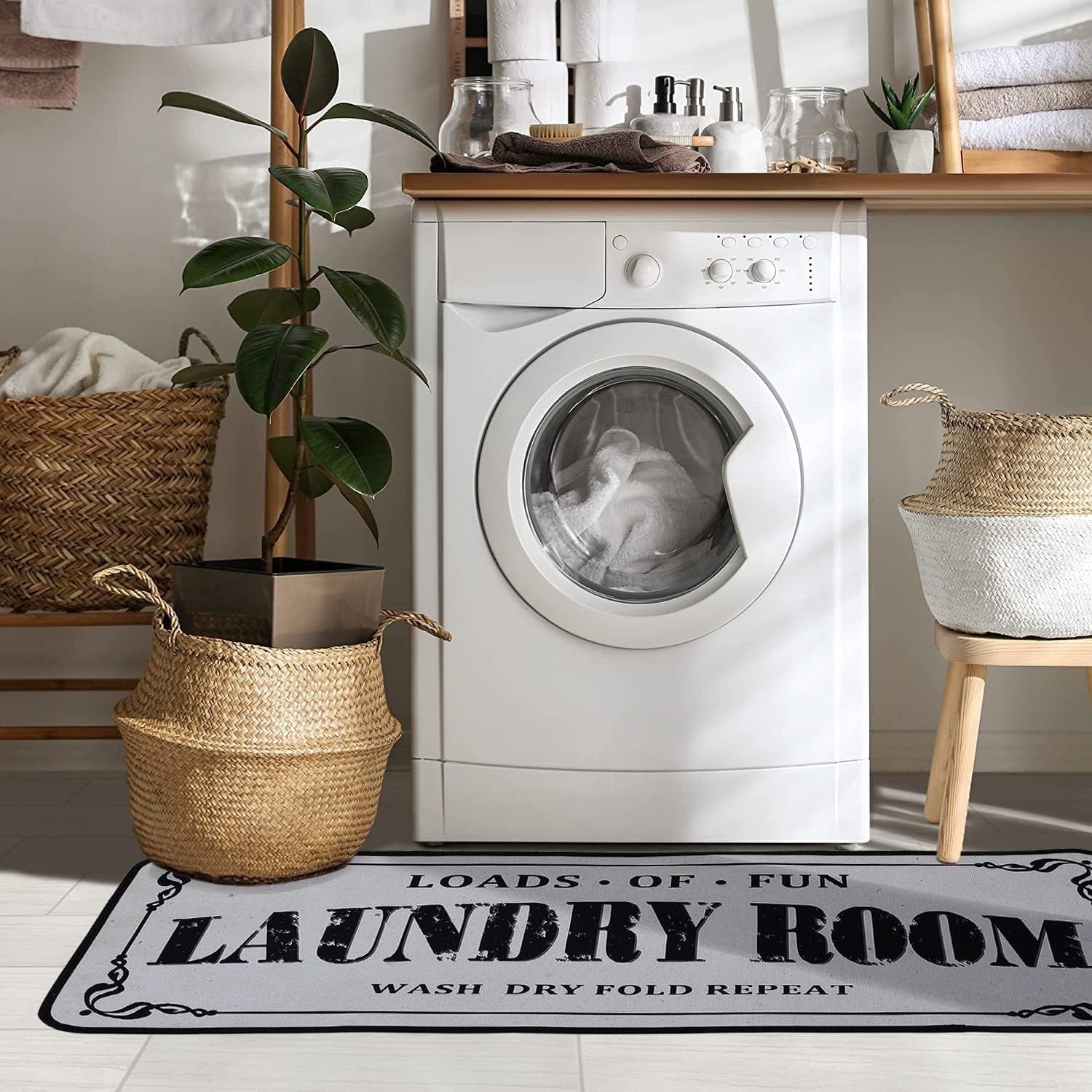 Vintage Older Laundry Room Collection Runner Rugs Non-Slip RubberBack ...