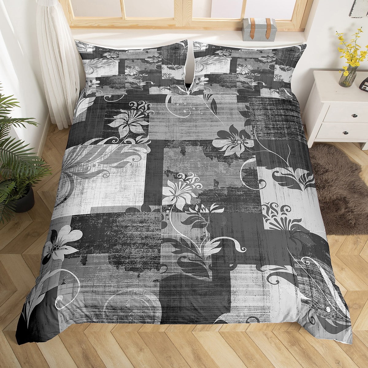 Vintage Ombre Art Bedding Set Abstract Retro Flowers Comforter Cover ...