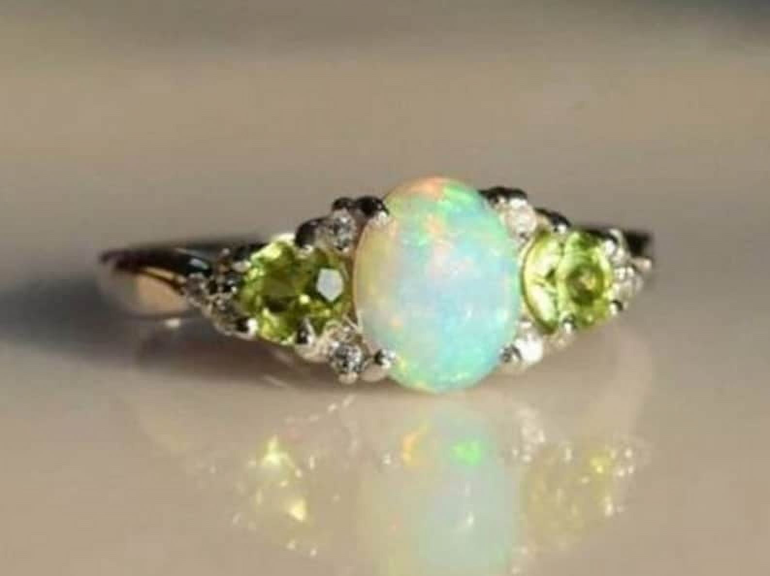 Vintage Opal And Peridot Engagement Ring Natural Opal Diamond Cluster ...
