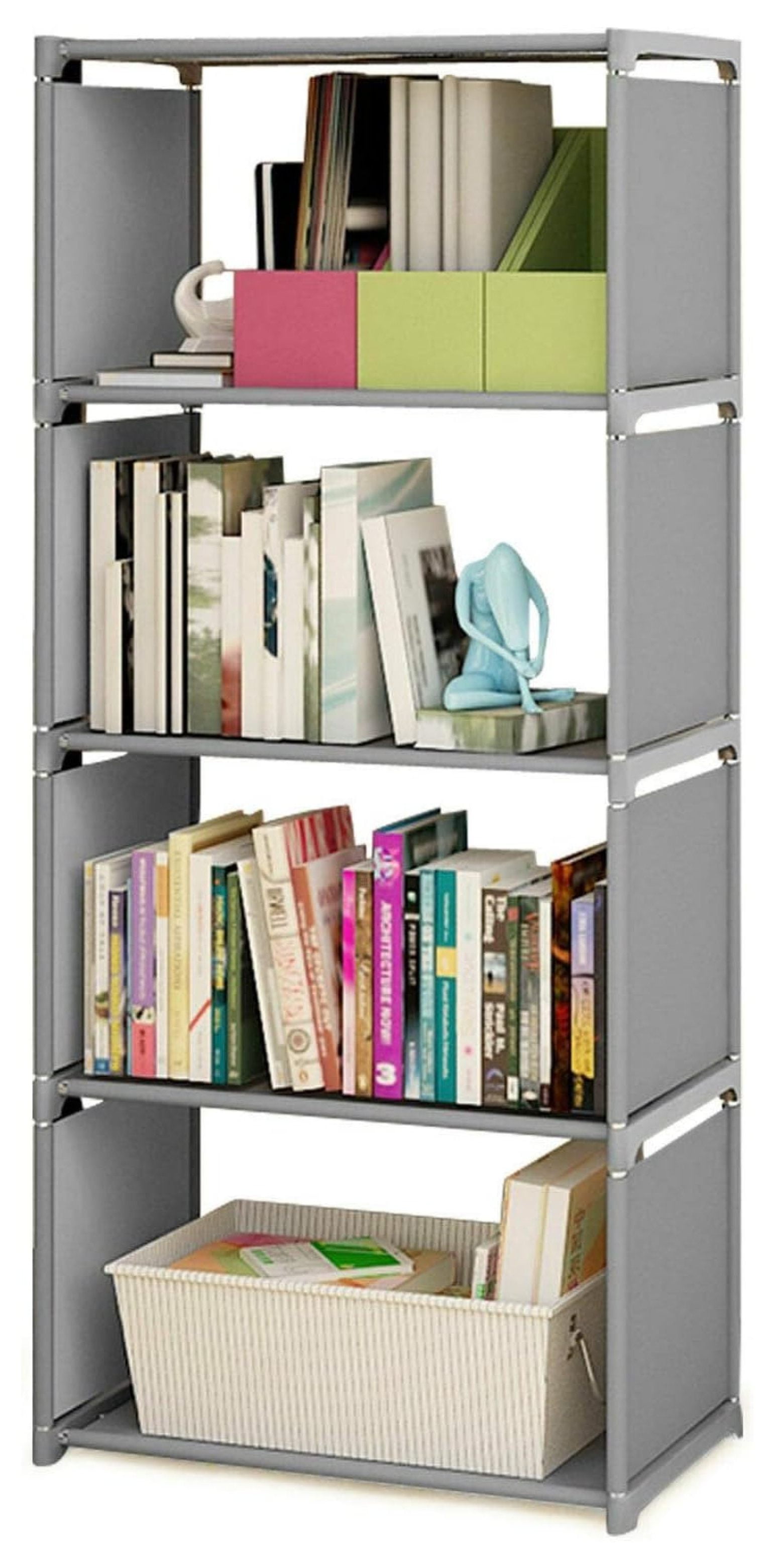 Vintage Open Bookshelf - Collection 4-Shelf Wood Bookcase Freestanding ...
