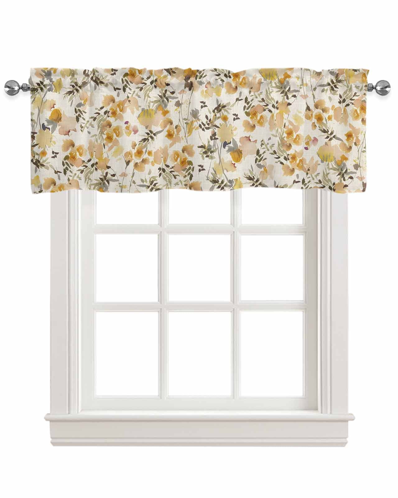 Vintage Orange Flower Kitchen Valances for Windows Farmhouse Linen ...