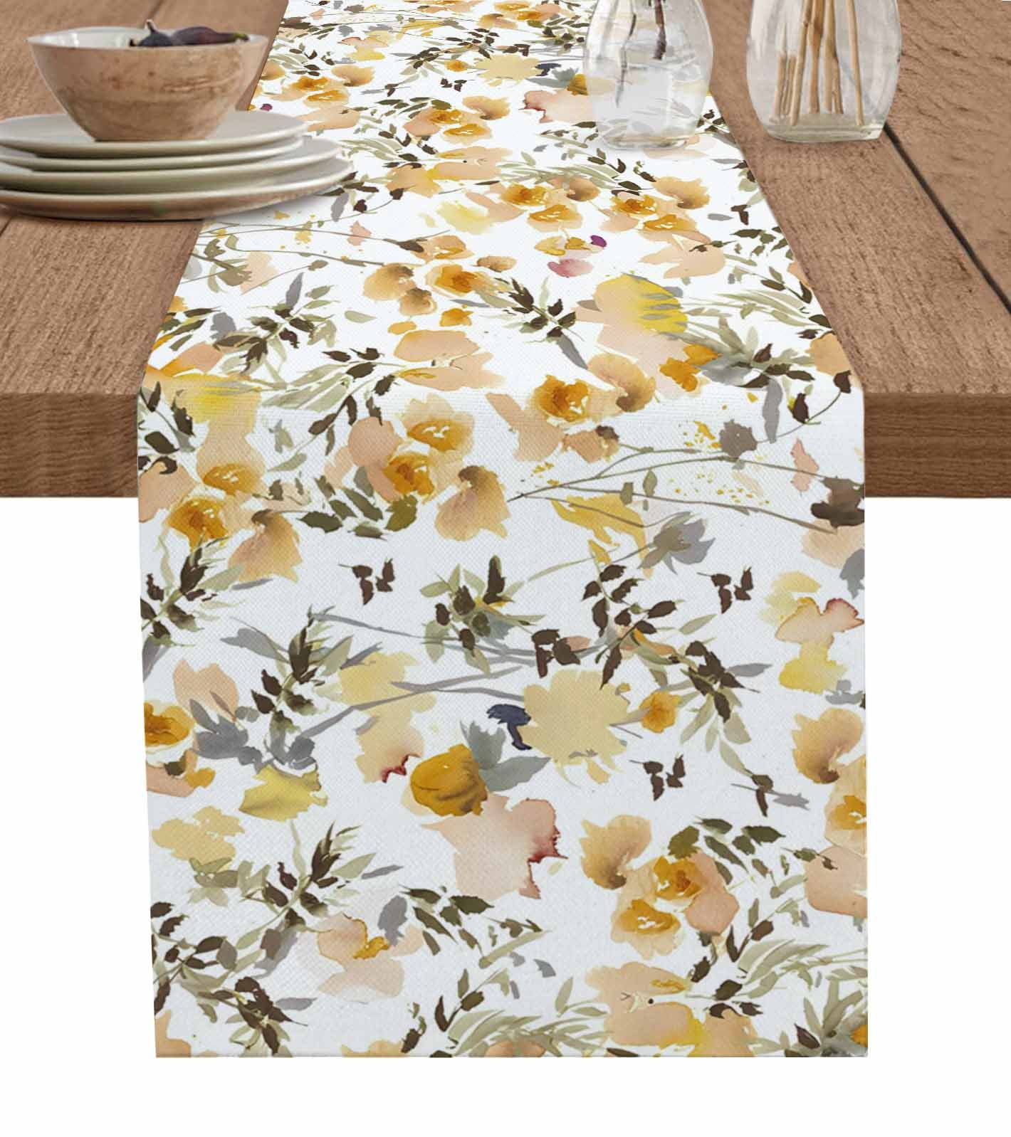 Vintage Orange Flower Short Table Runners 36 Inches, Cotton Linen ...