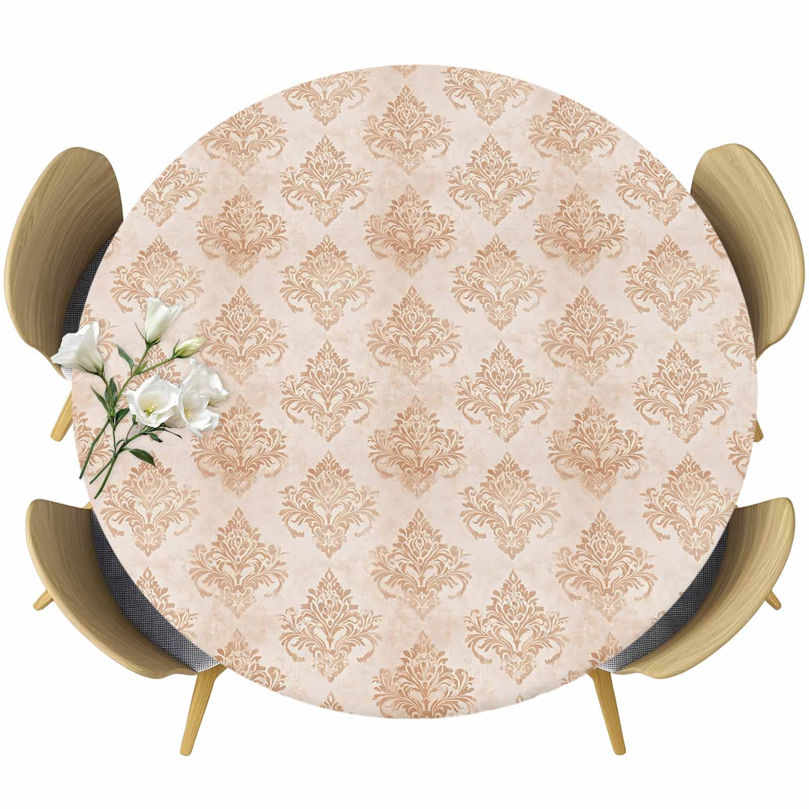 Vintage Orange Wallpaper Round Fitted Tablecloth with Elastic Edge ...