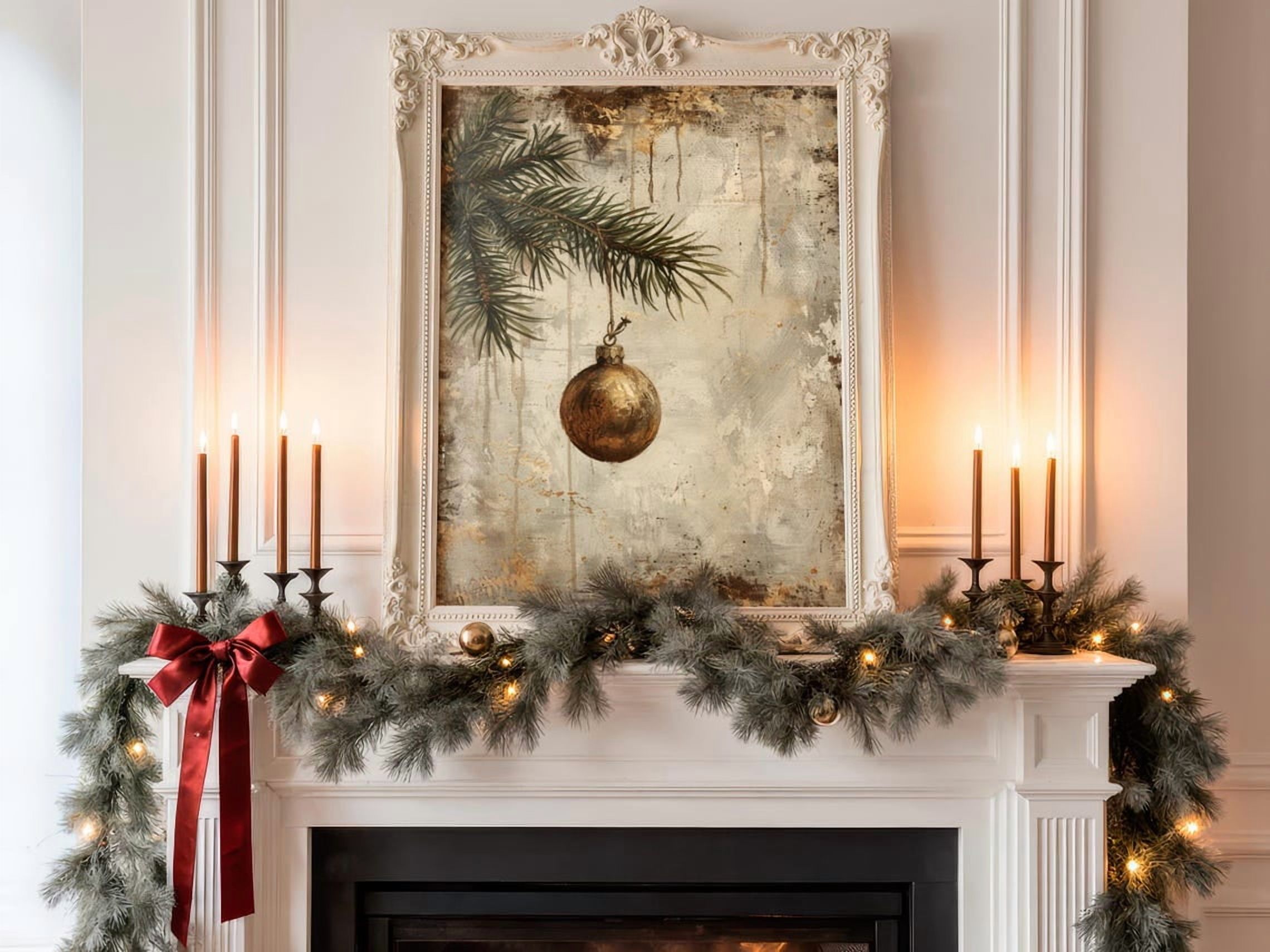 Vintage Ornament Poster Wall Art Festive Evergreen Still Life Print ...