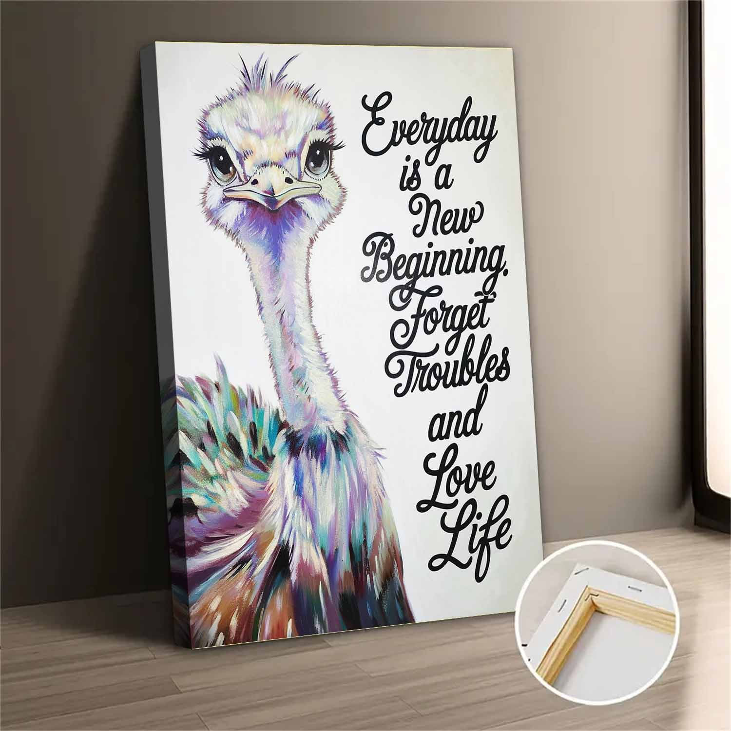 Vintage Ostrich Canvas Wall Art Print Everyday is a New Beginning ...