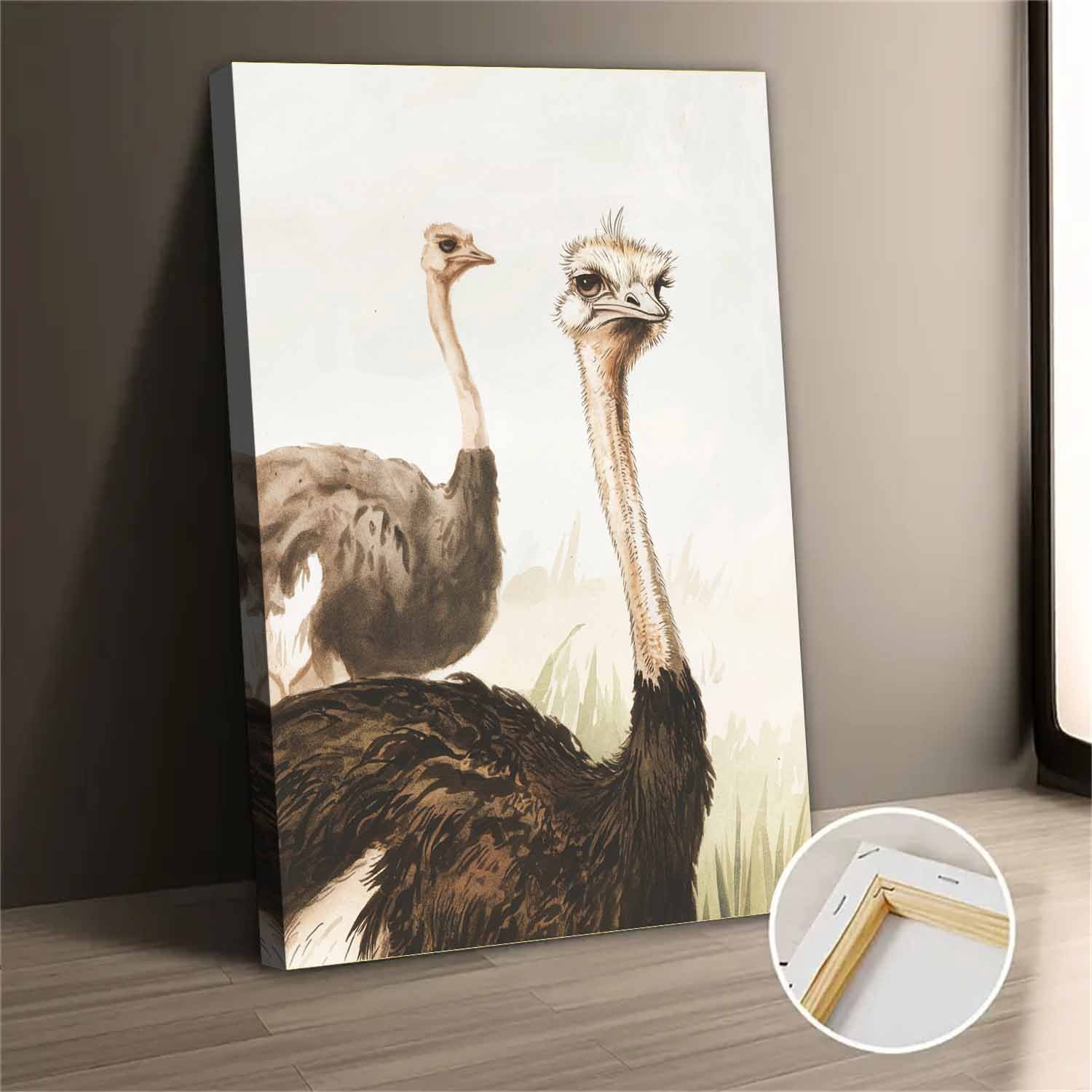 Vintage Ostrich Canvas Wall Art Print for Bedroom Living Room Home ...