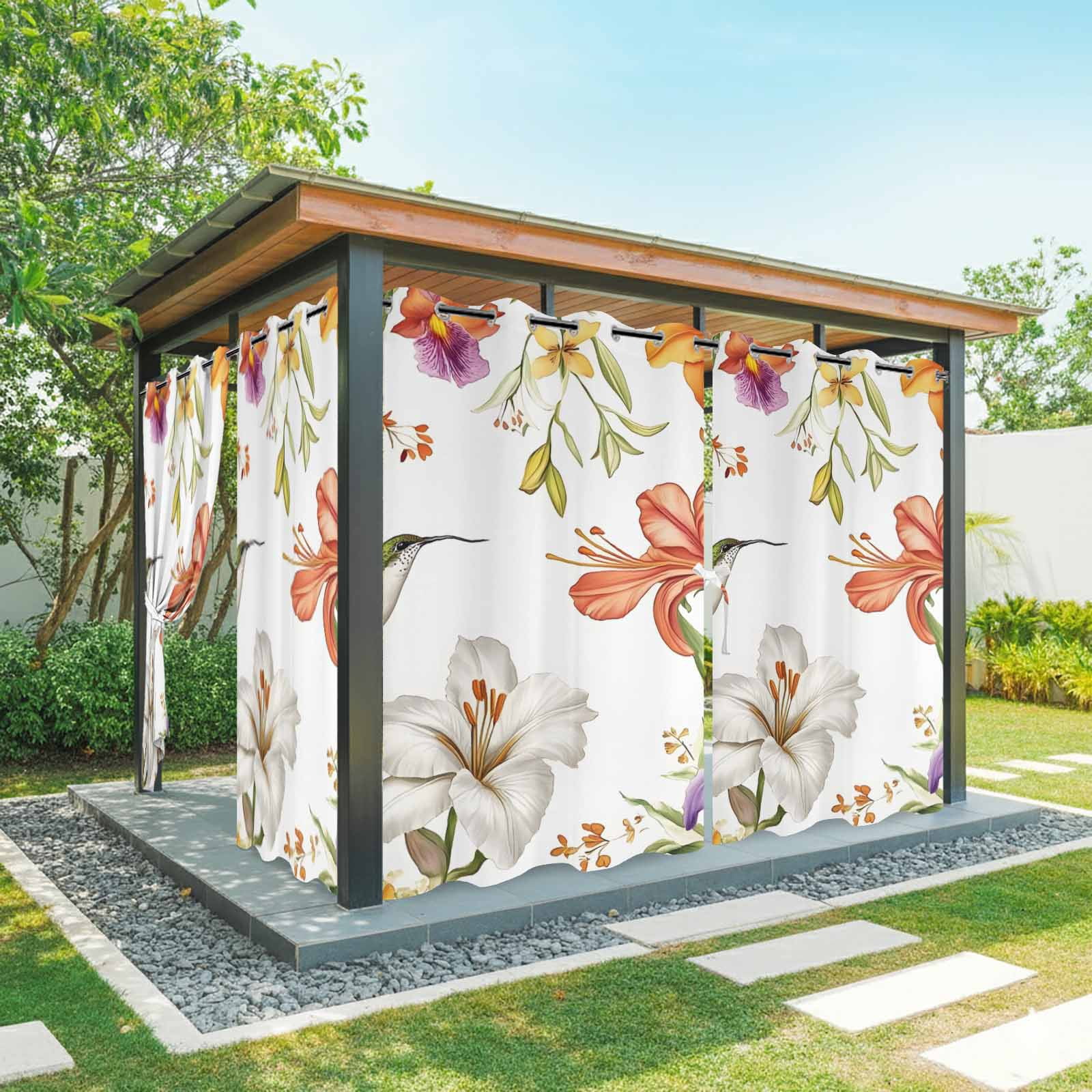 Vintage Outdoor Curtains for Patio Waterproof, Spring Hummingbird ...