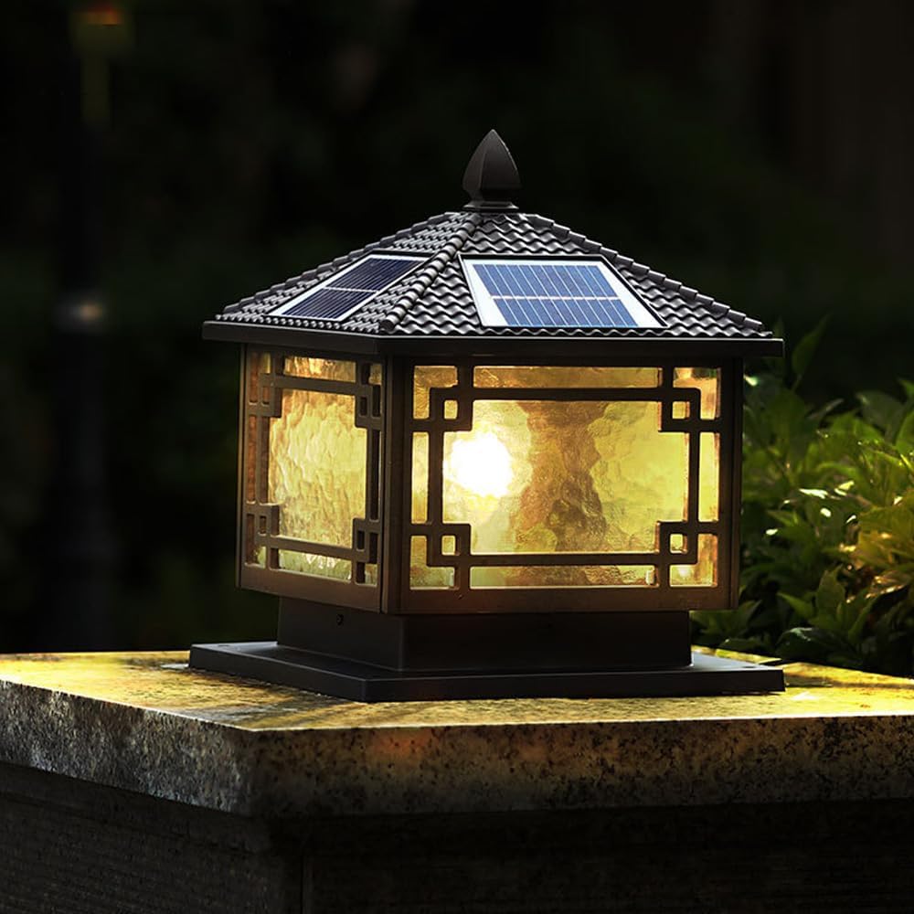 Vintage Outdoor Post Light Fixture Solar Glass Pillar Lantern IP65 ...