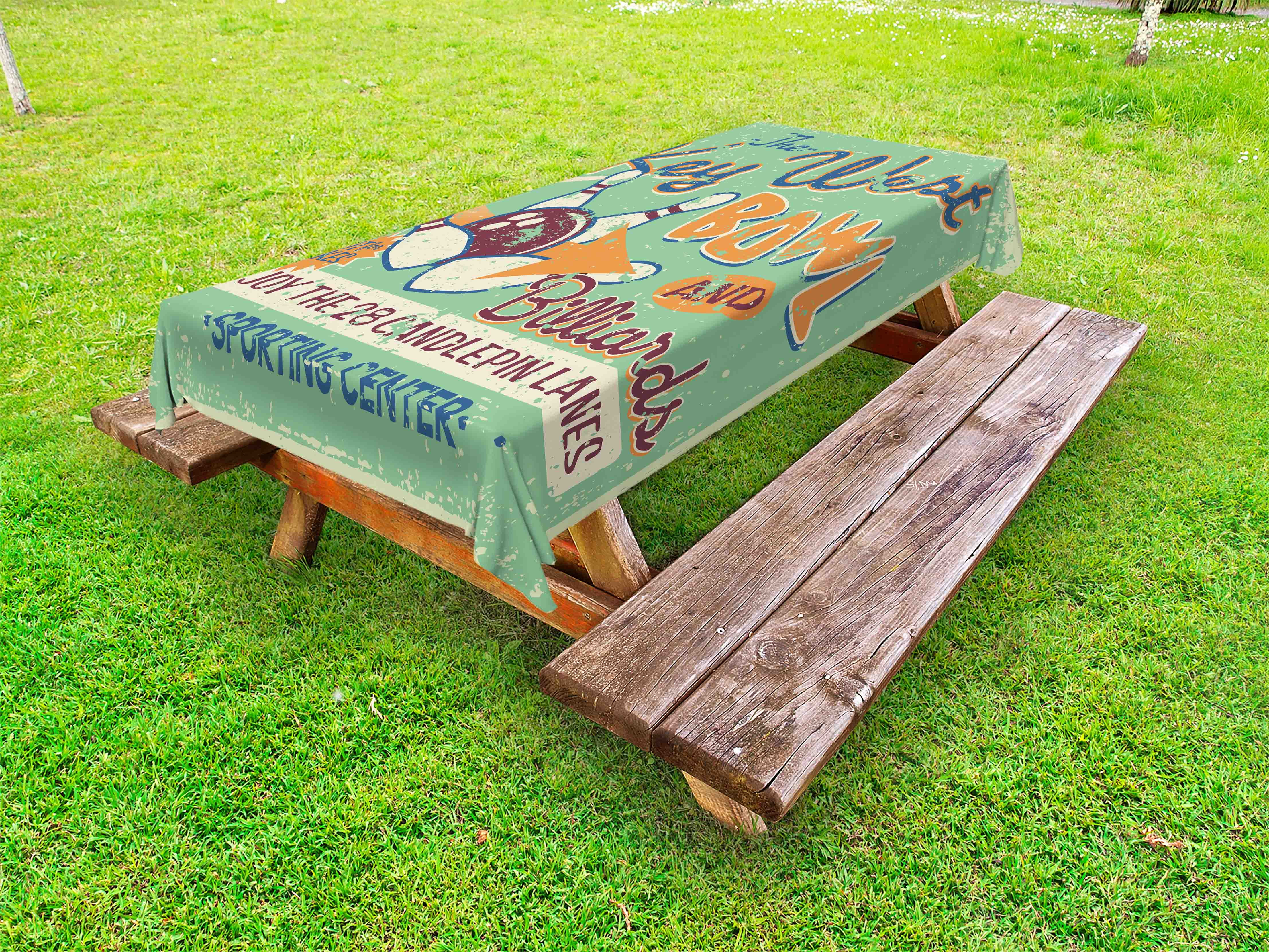 Vintage Outdoor Tablecloth, Retro Bowling Game Night with Abstract ...
