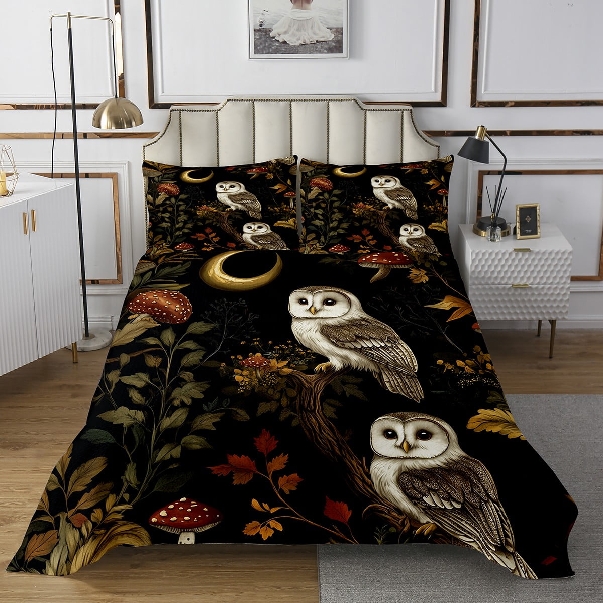 Vintage Owls Quilt Set Exotic Bird Animal Queen Bedspread Set,Owl Moon ...