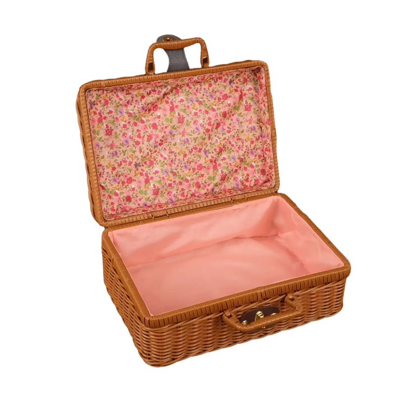 Vintage PP Rattan Woven Storage Box with Lid, Portable Travel Case ...