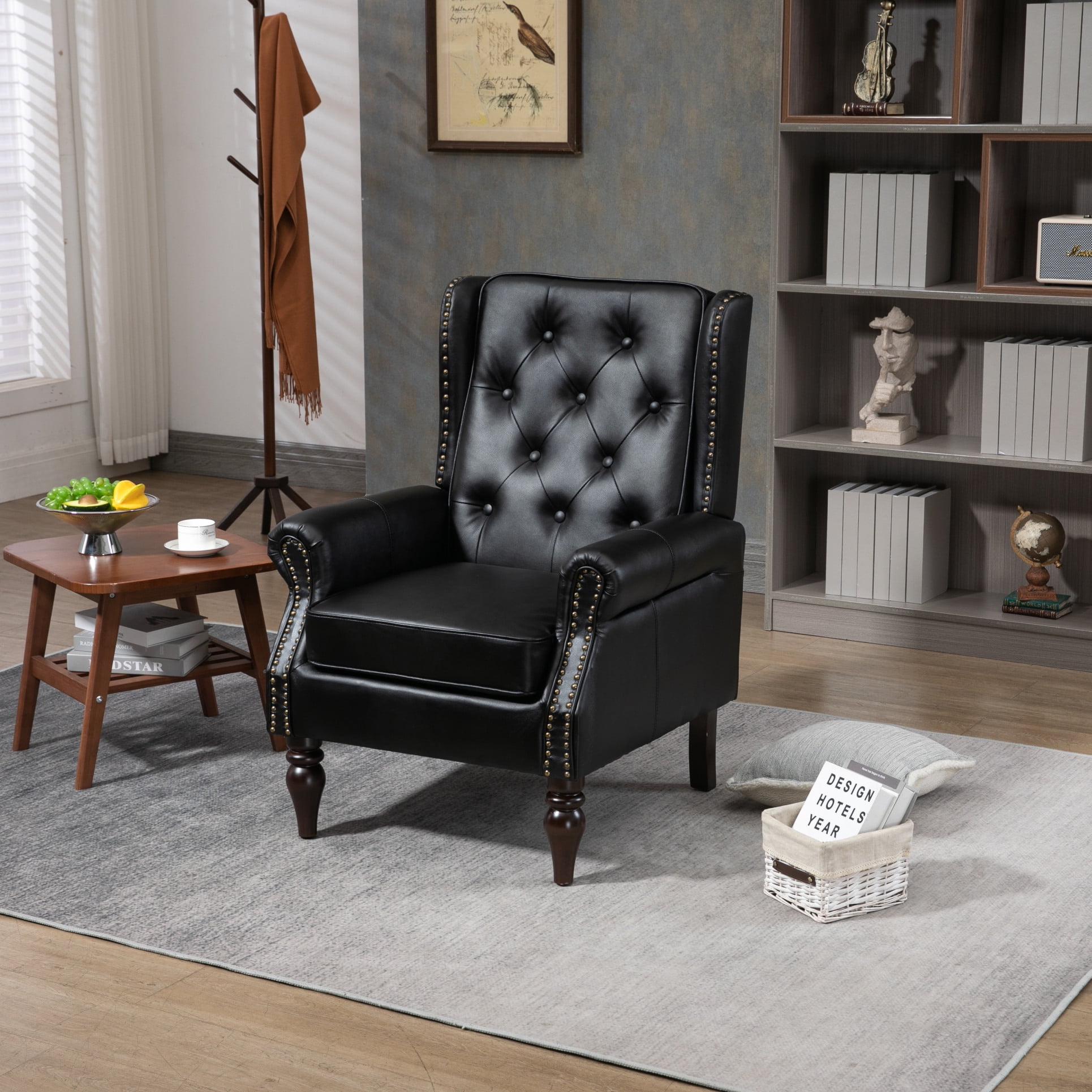 Vintage PU Leather Accent Chair, Wingback Single Sofa Chair with ...