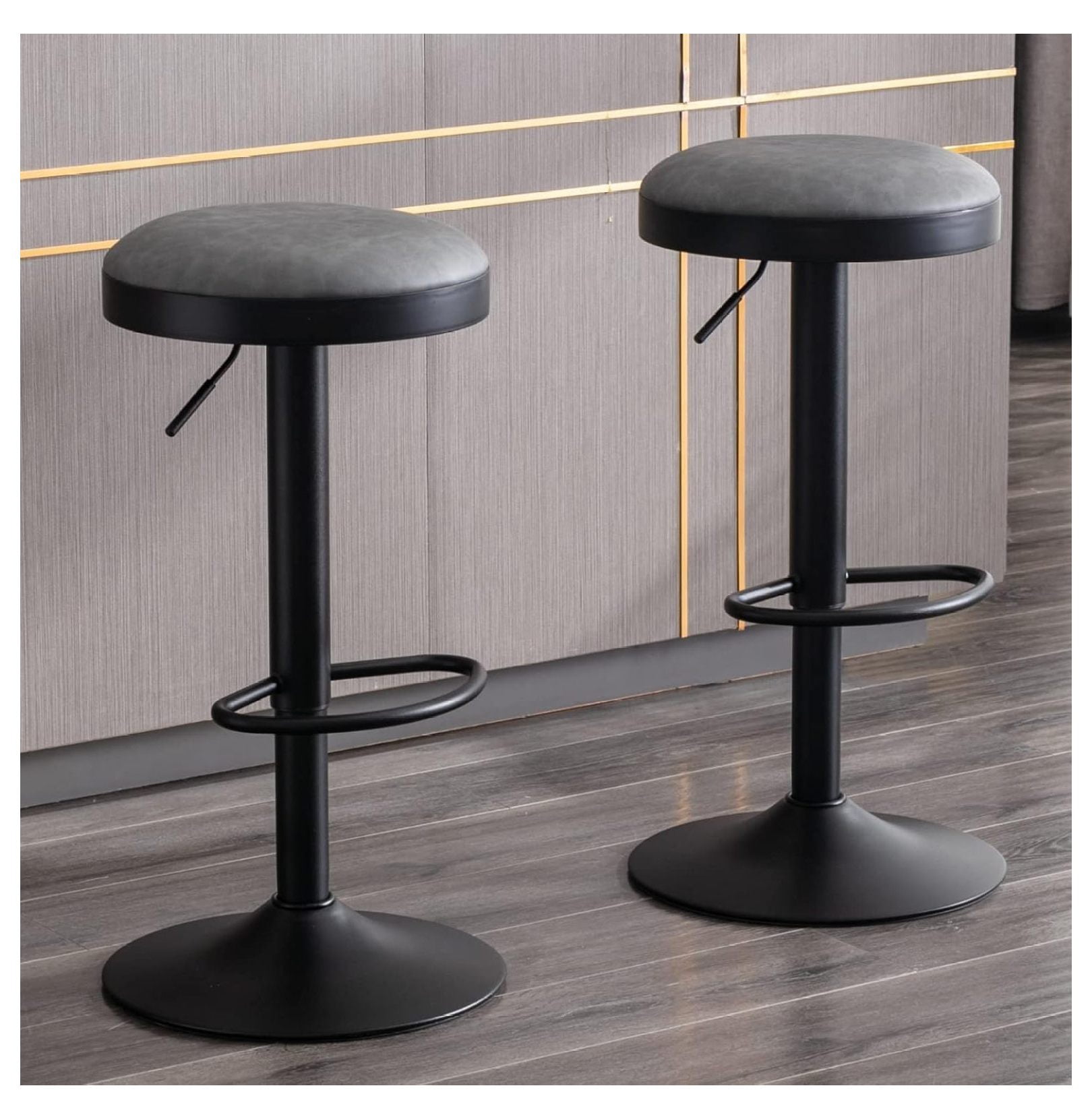 Vintage PU Leather Bar Stools Set of 2, Seat Height Adjustable Counter ...