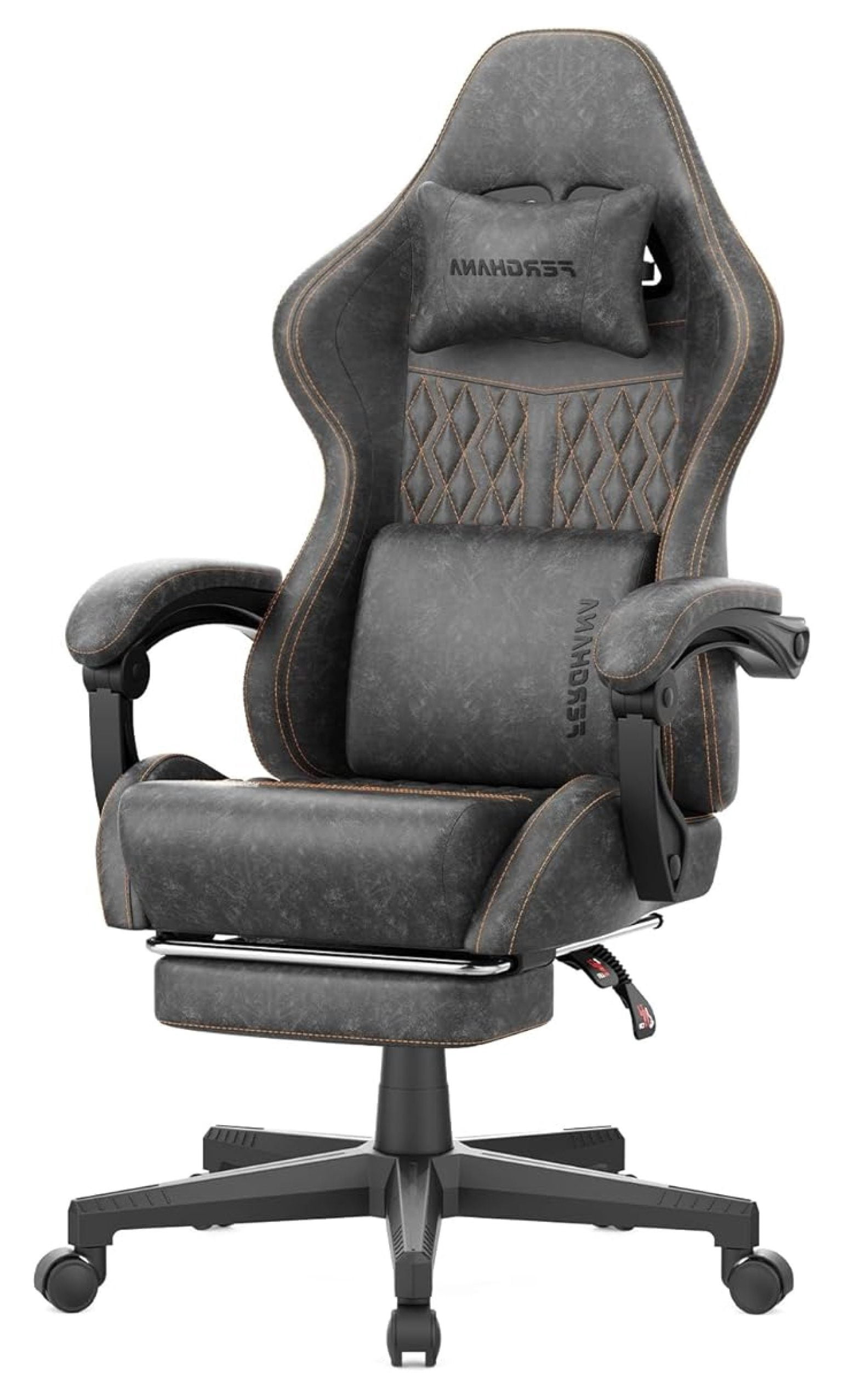 Vintage PU Leather Gaming Chair, Ergonomic Gamer Chair with Massage ...