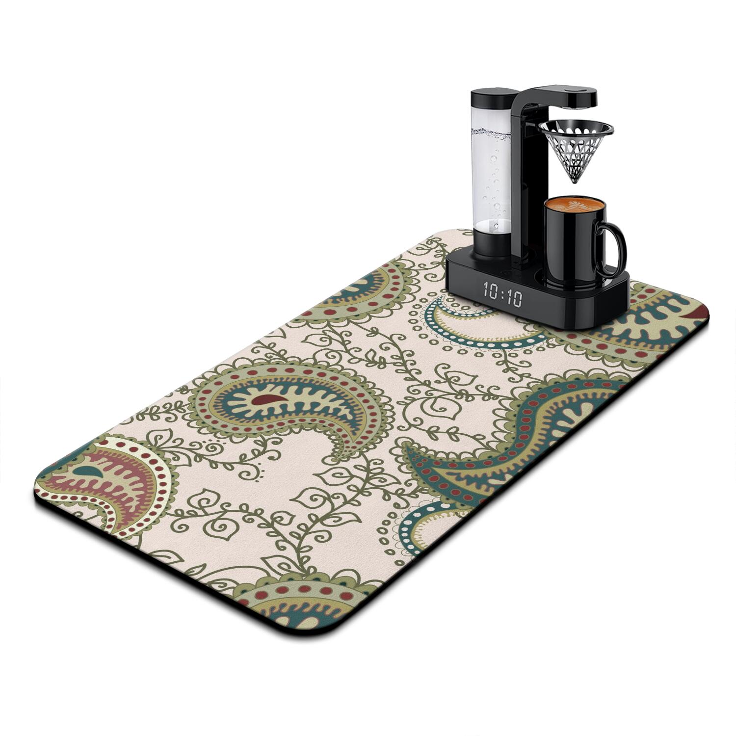 Vintage Paisley Design Dish Drying Mat, Boho Retro Absorbent Coffee Bar ...