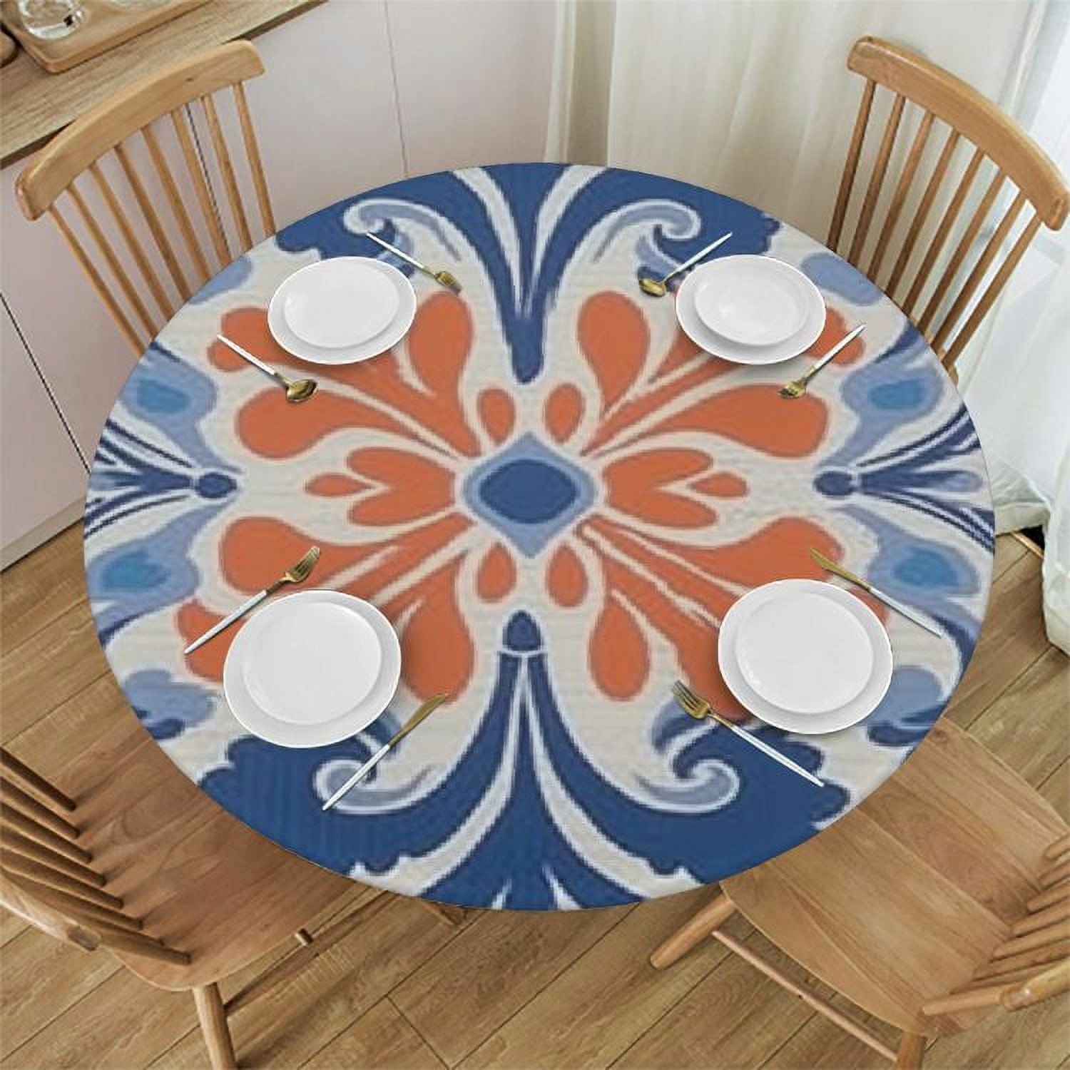 Vintage Paisley Tablecloth Round Traditional Ethnic Blue Orange Floral ...
