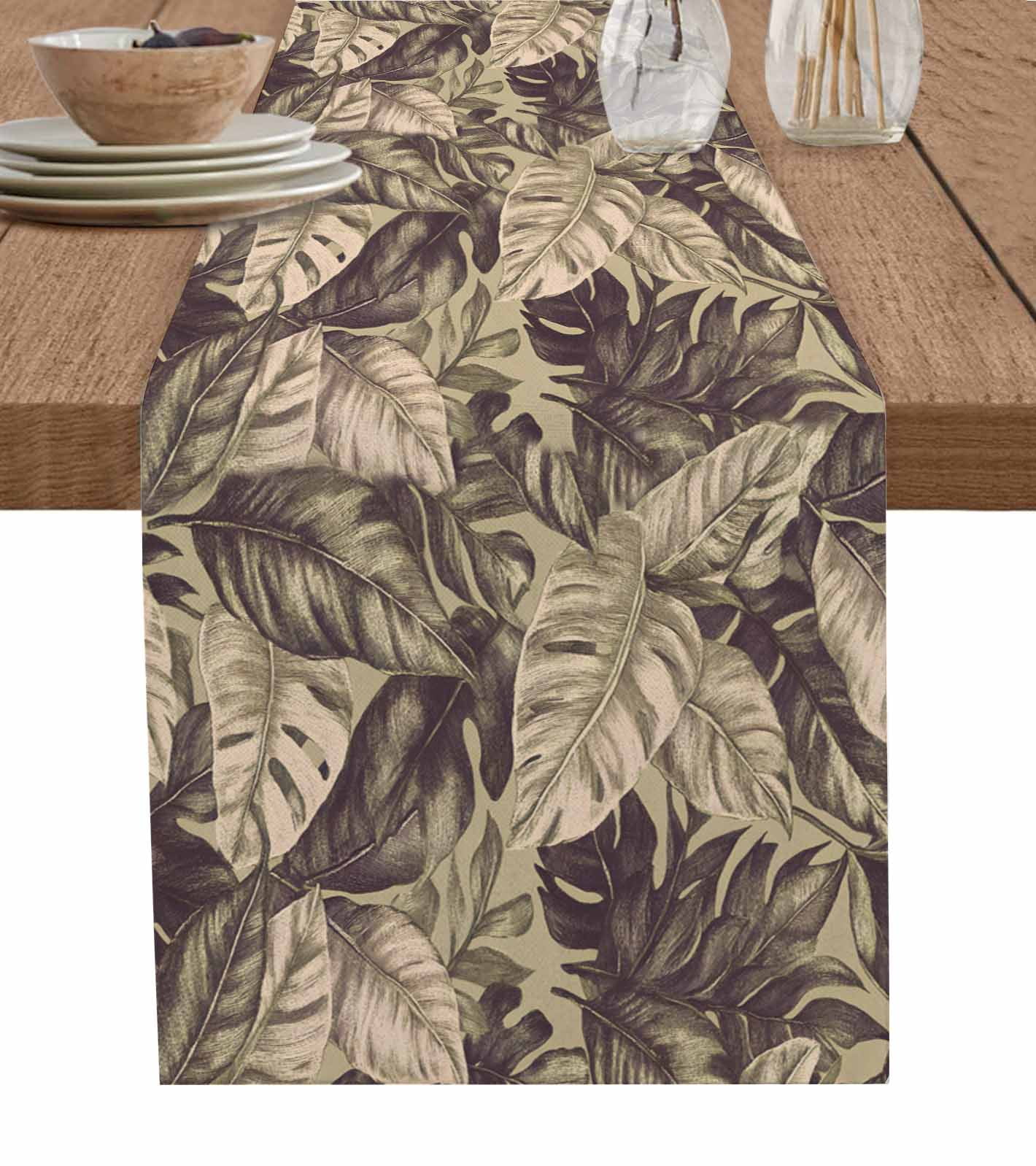 Vintage Palm Leaves Table Runner 90 Inches, Summer Botanical Rustic ...