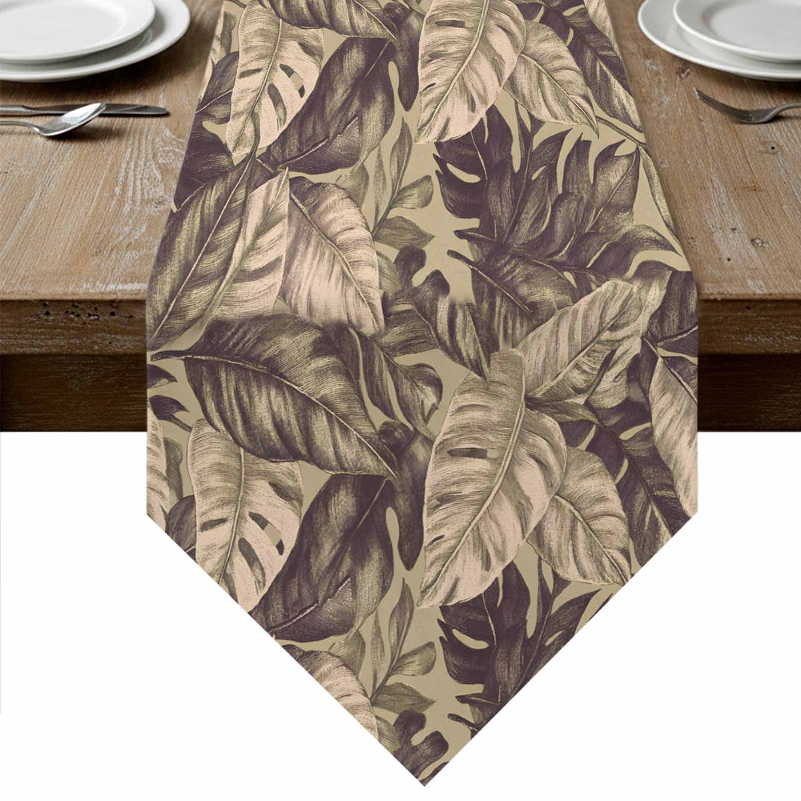Vintage Palm Leaves Table Runner Linen Burlap Table Runner 70 Inches ...